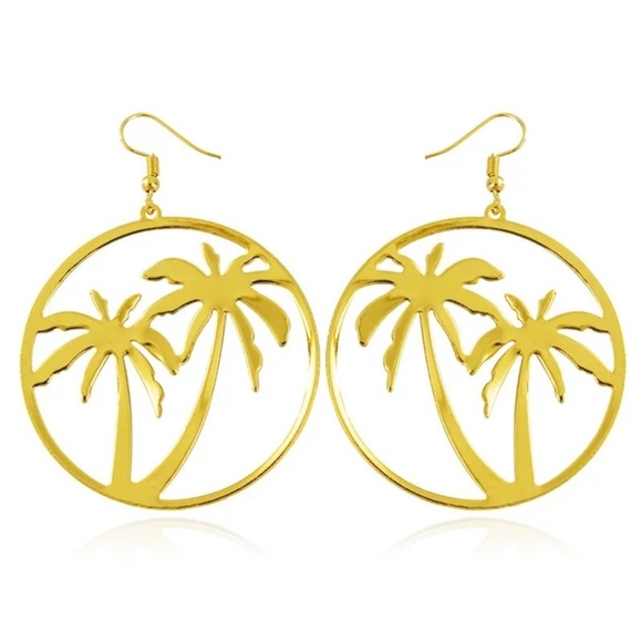 Jewelry | New Big Gold Palm Tree Hoop Dangle Earrings | Poshmark